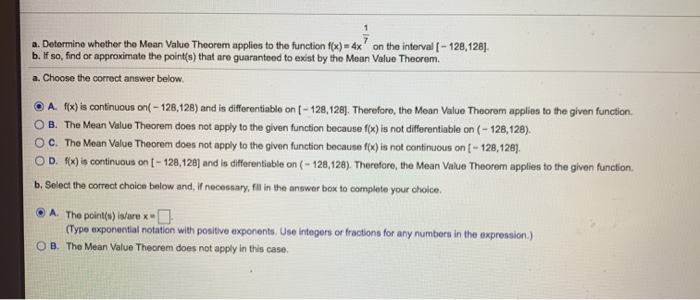 Solved a. Determine whether the Mean Value Theorem applies | Chegg.com