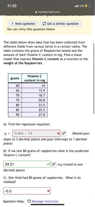 Solved 11:30 ALTE myopenmath.com > Next question Get a | Chegg.com