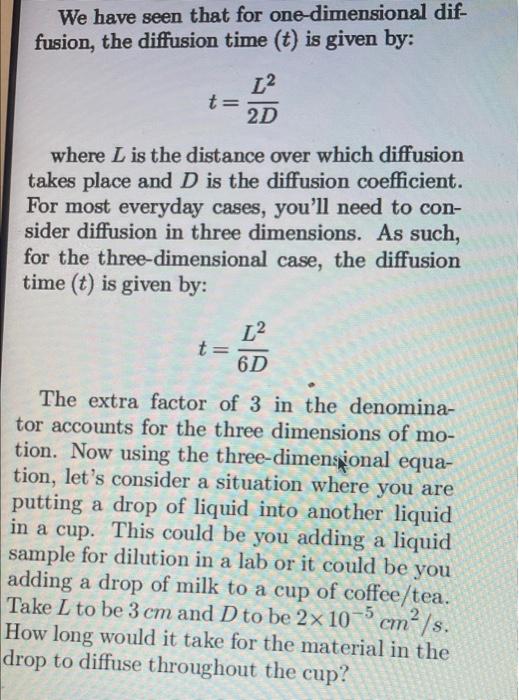 Solved We have seen that for one-dimensional dif- fusion, | Chegg.com