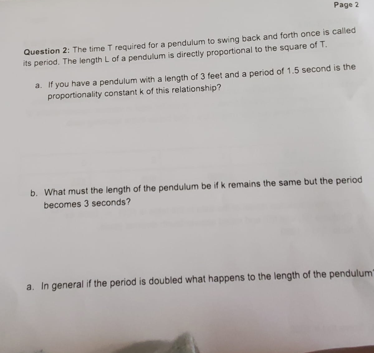 Solved Page 2Question 2: The time T ﻿required for a pendulum | Chegg.com
