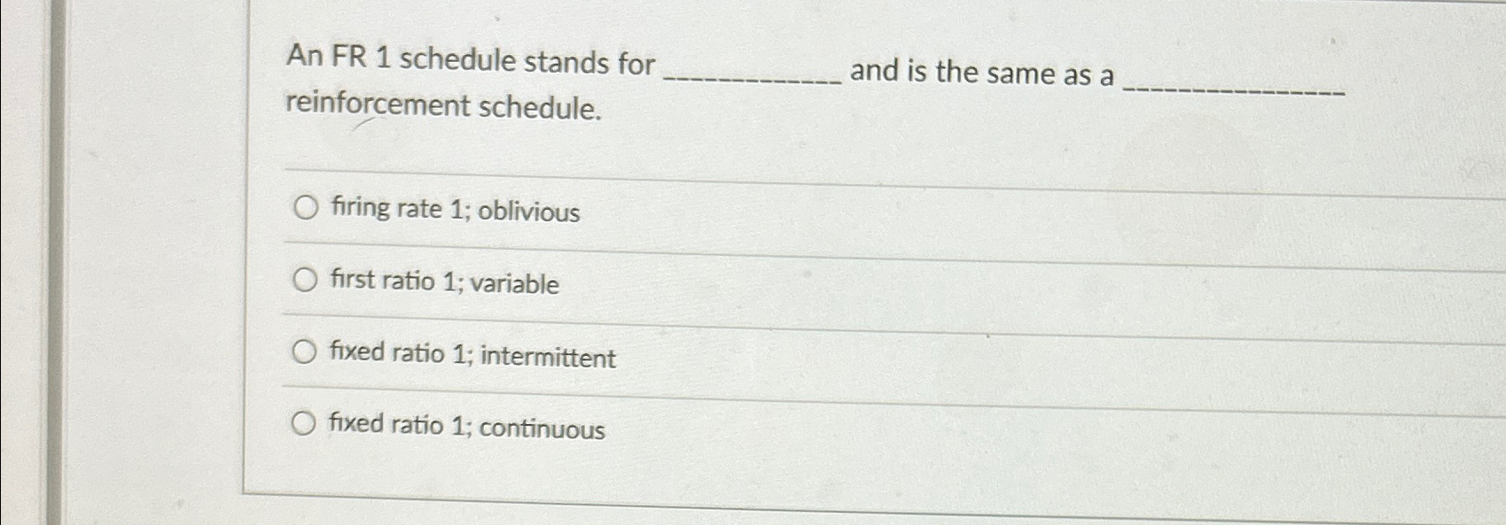 Solved An FR 1 ﻿schedule stands for and is the same as a | Chegg.com