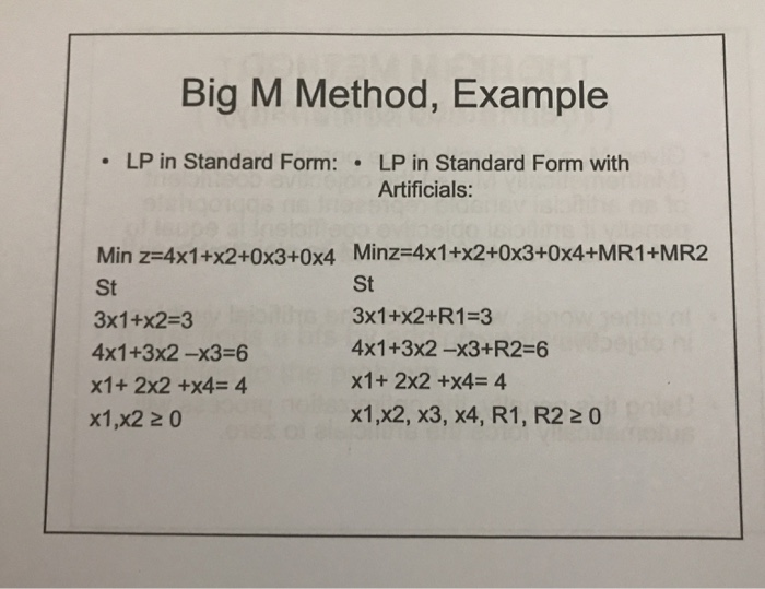 Solved Big M Method, Example LP in Standard Form: • LP in | Chegg.com