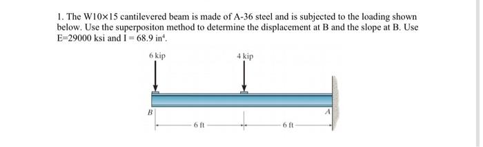 Solved 1. The W10x15 cantilevered beam is made of A-36 steel | Chegg.com