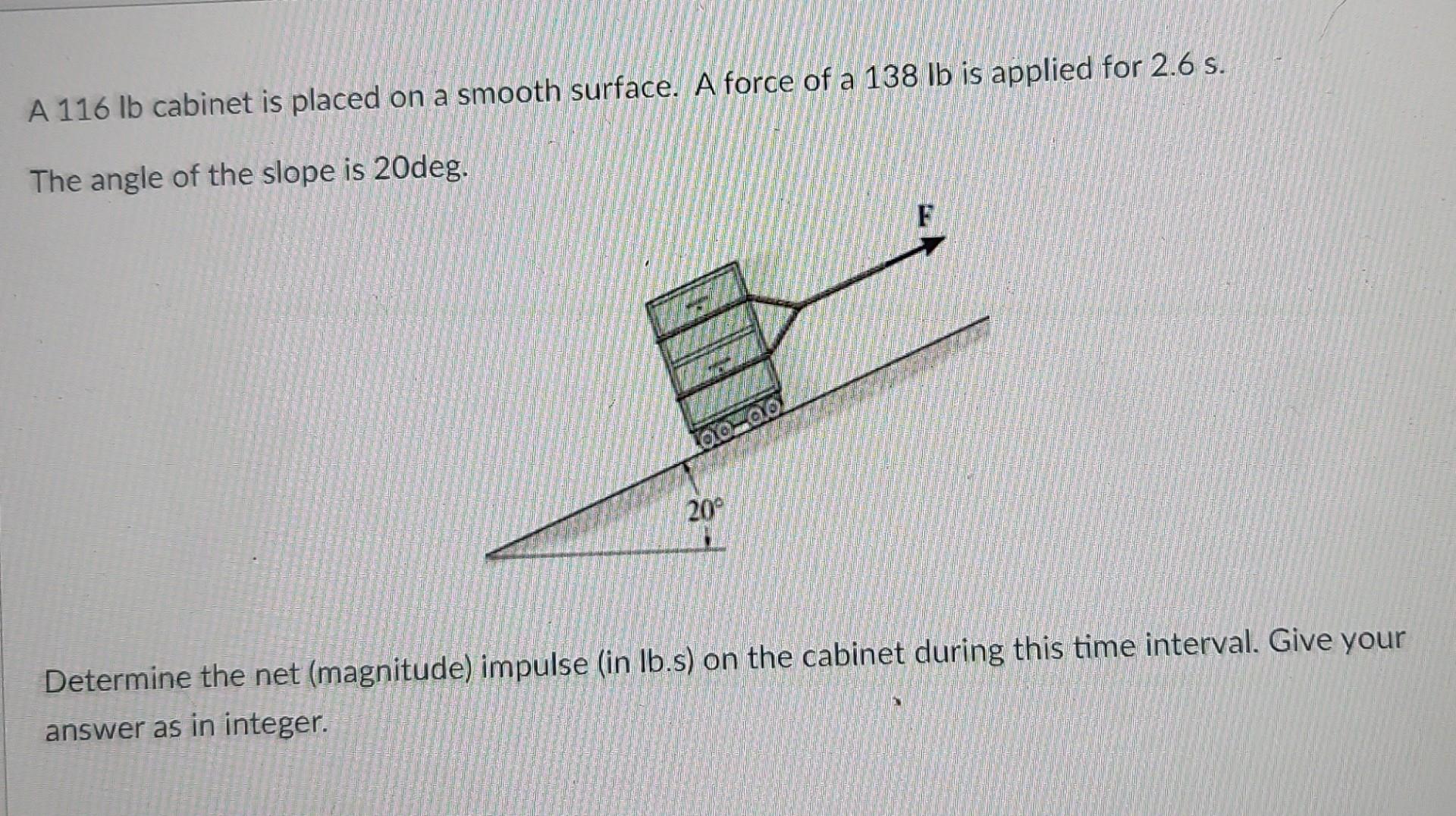 Solved A 116 lb cabinet is placed on a smooth surface. A | Chegg.com