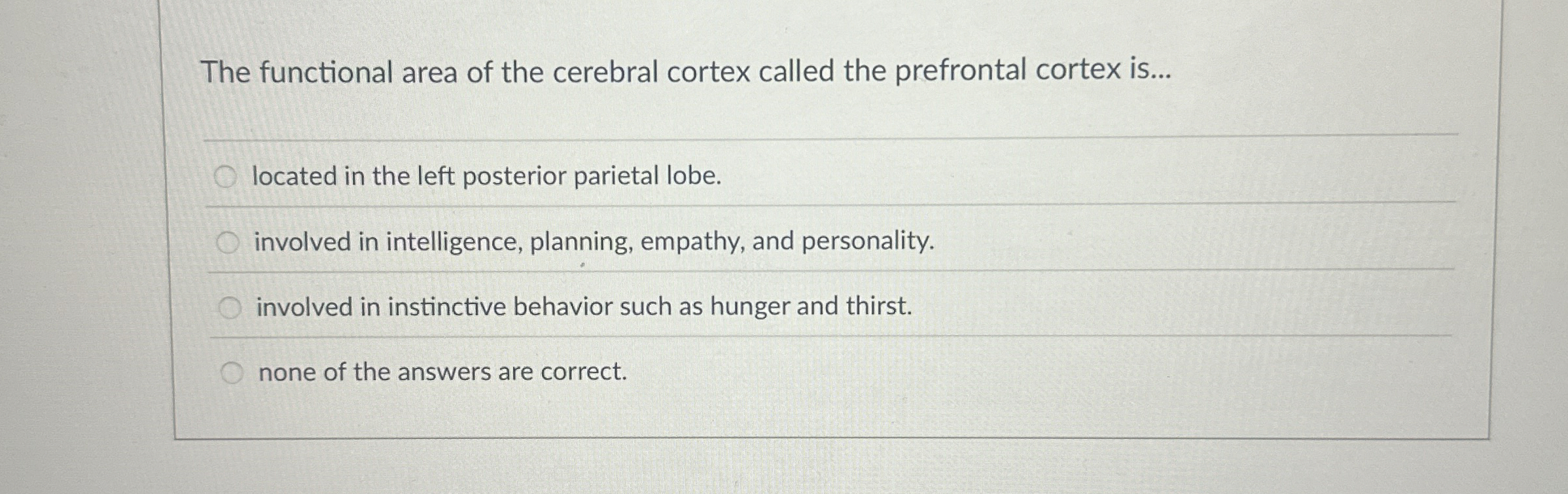 Solved The functional area of the cerebral cortex called the | Chegg.com