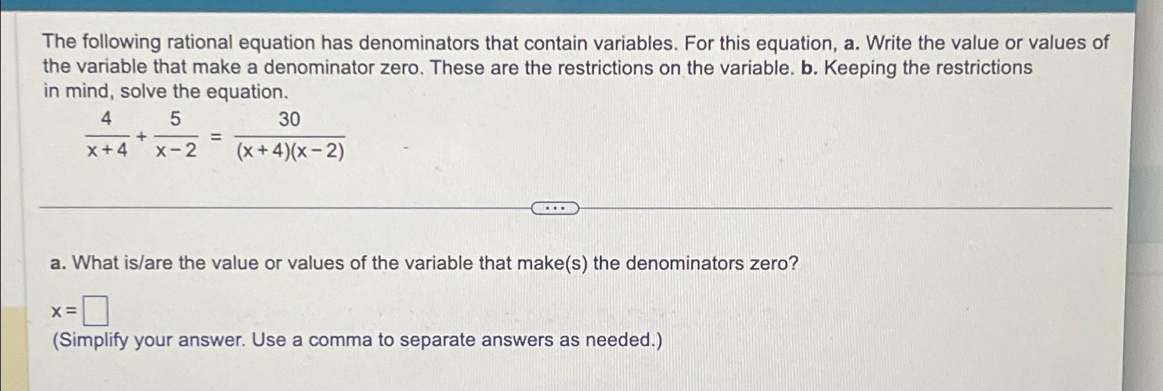 Solved The following rational equation has denominators that | Chegg.com