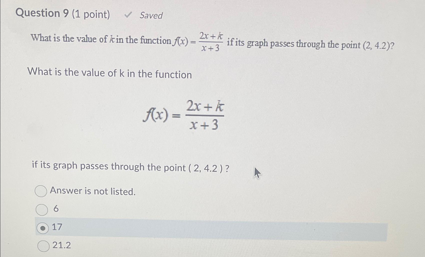 Solved Question 9 (1 ﻿point) ﻿SavedWhat is the value of k | Chegg.com