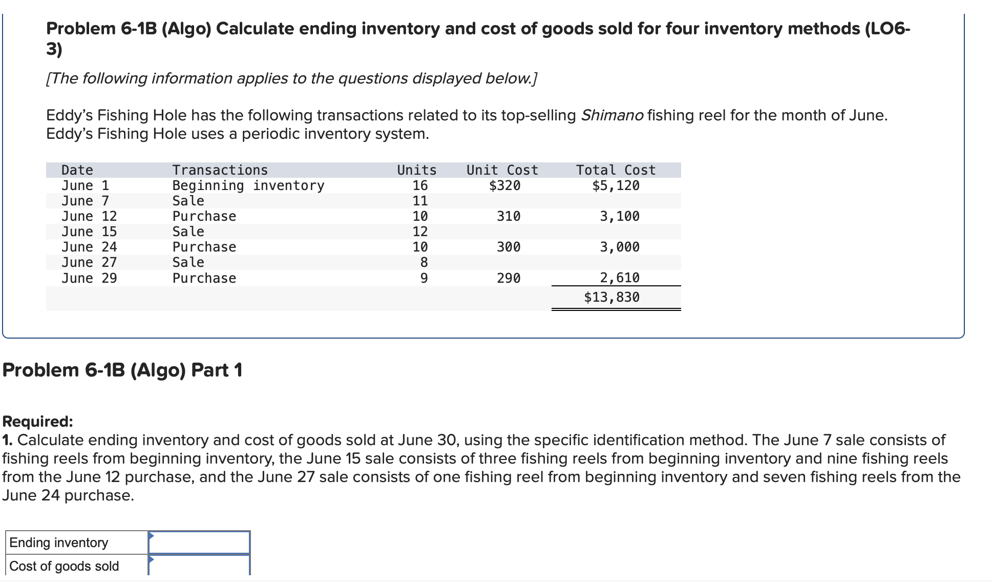 Solved Problem 6-1B (Algo) ﻿Calculate ending inventory and | Chegg.com