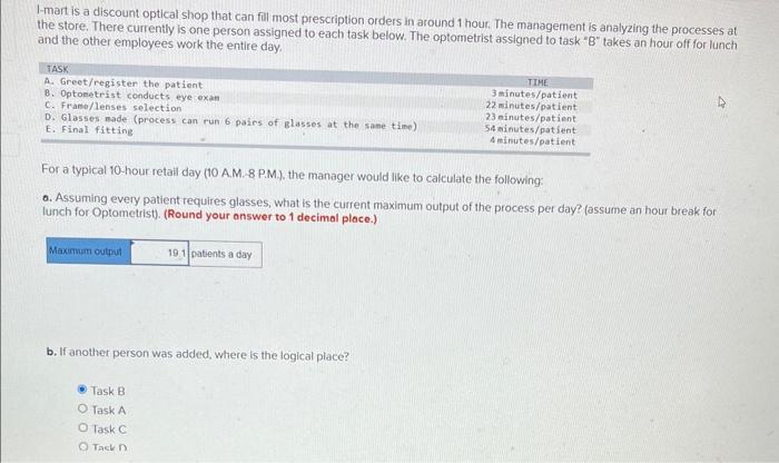 Solved I-mart is a discount optical shop that can fill most | Chegg.com