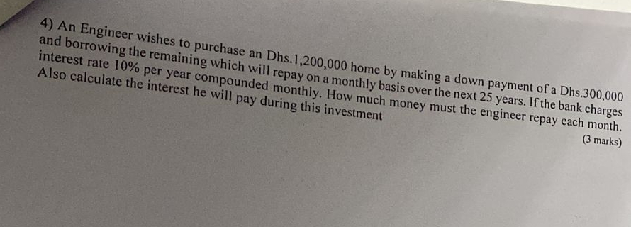 Solved An Engineer wishes to purchase an Dhs. 1,200,000 | Chegg.com