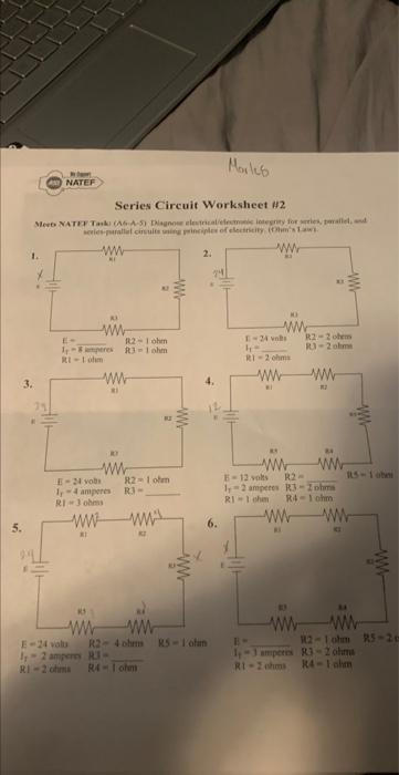 Solved Series Circuit Worksheet 132 RI =2 elmin f=12 solts | Chegg.com