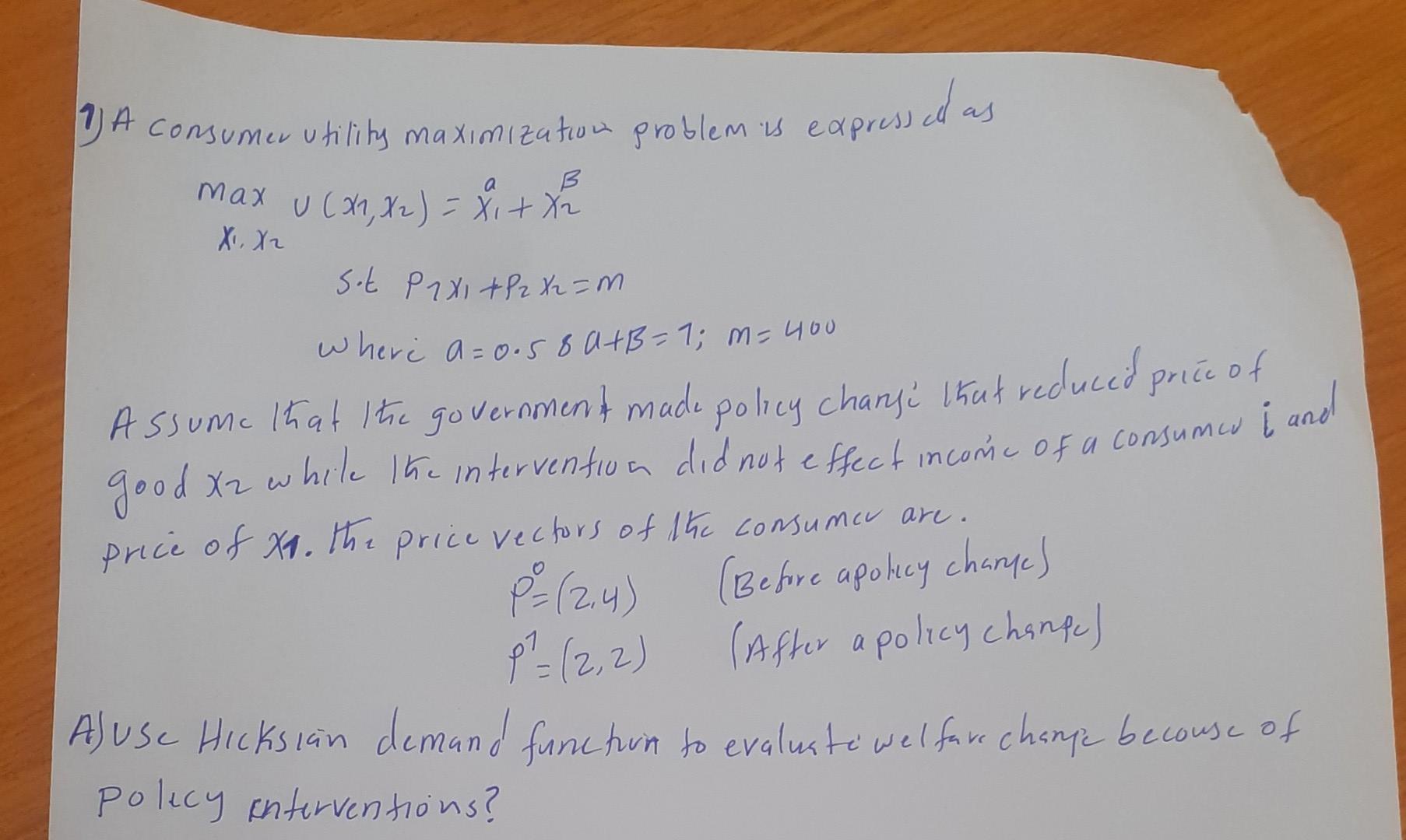 Solved 1 A Consumer Utility Maximization Problem Is Express Chegg