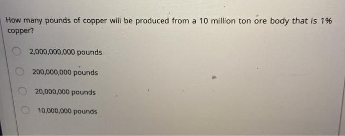 Solved How many pounds of copper will be produced from a 10 | Chegg.com