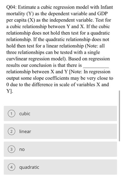 Q06: Estimate a multiple regression model with Infant | Chegg.com