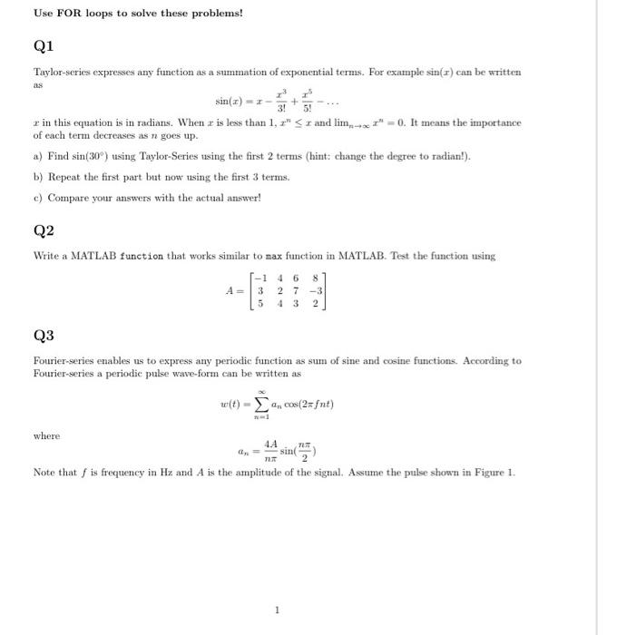 Solved Use FOR loops to solve these problems! Q1 | Chegg.com