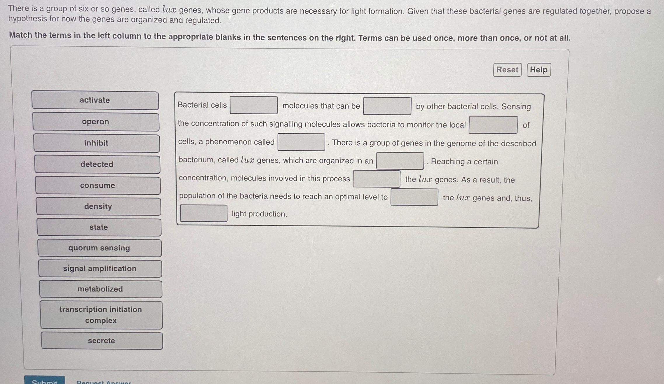 Solved There is a group of six or so genes, called lux | Chegg.com