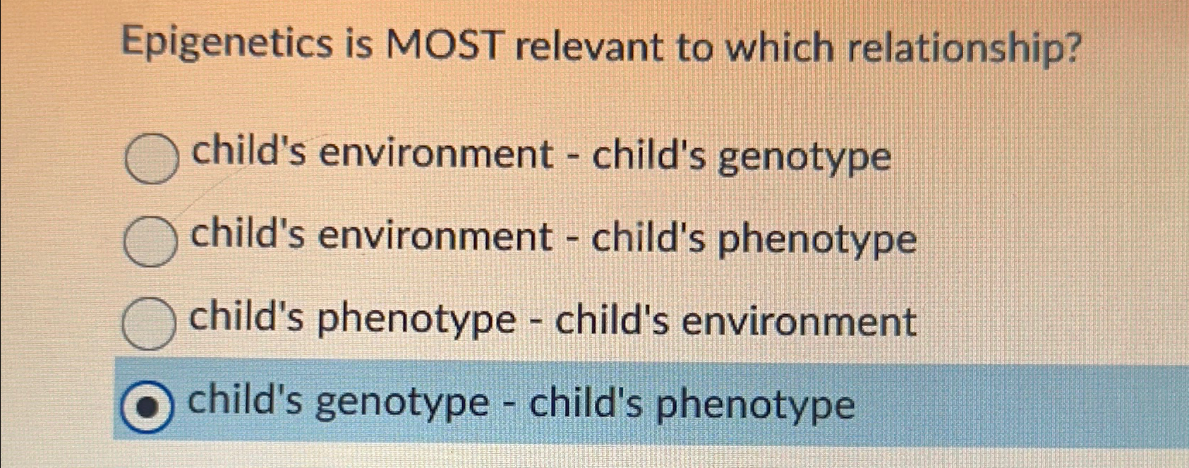 Solved Epigenetics is MOST relevant to which | Chegg.com