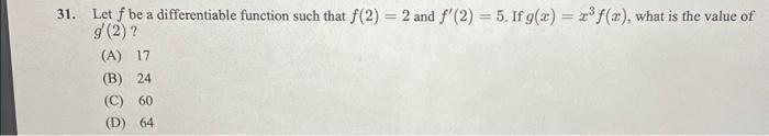 Solved 1. Let f be a differentiable function such that | Chegg.com