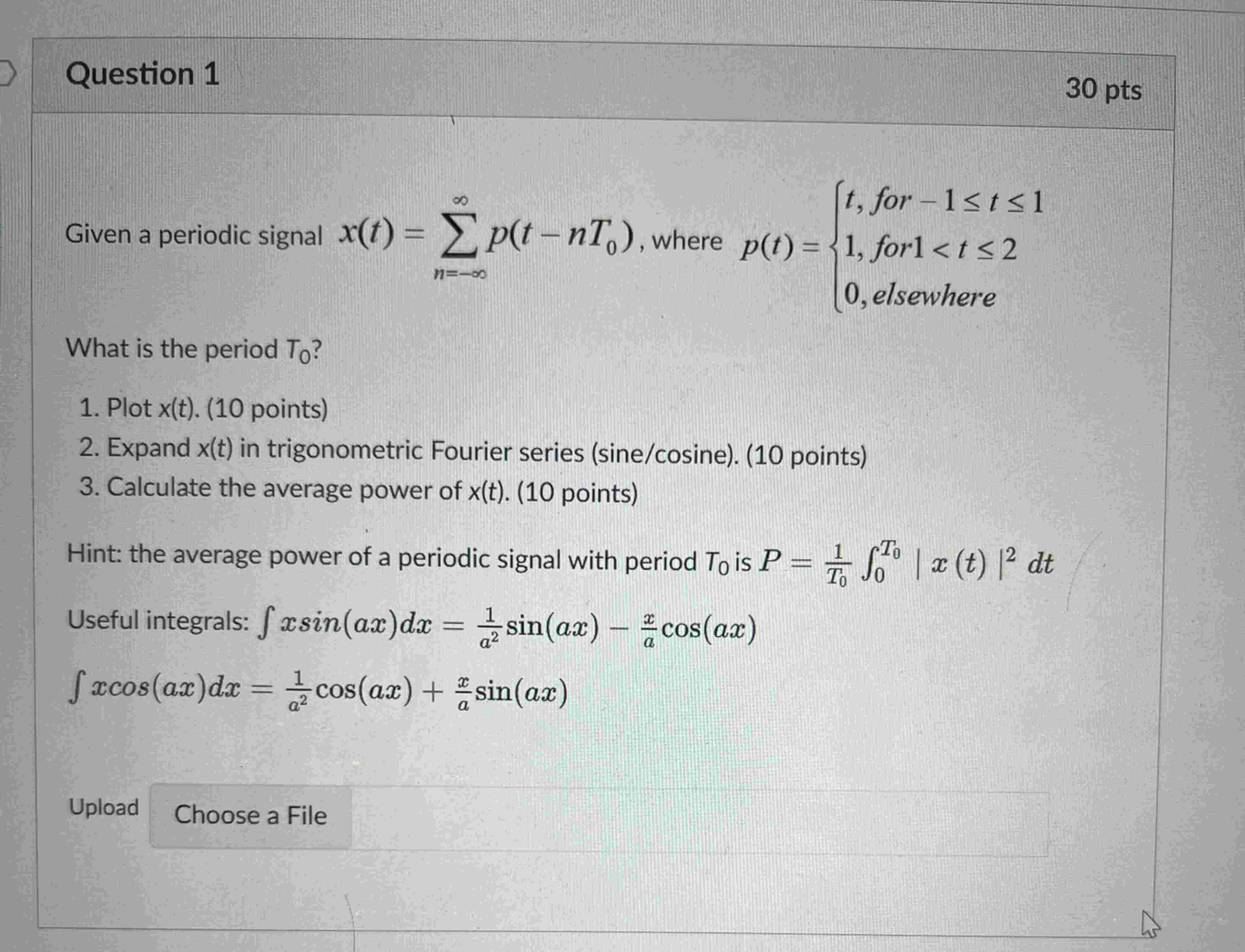 Solved Question 1Given a periodic signal | Chegg.com
