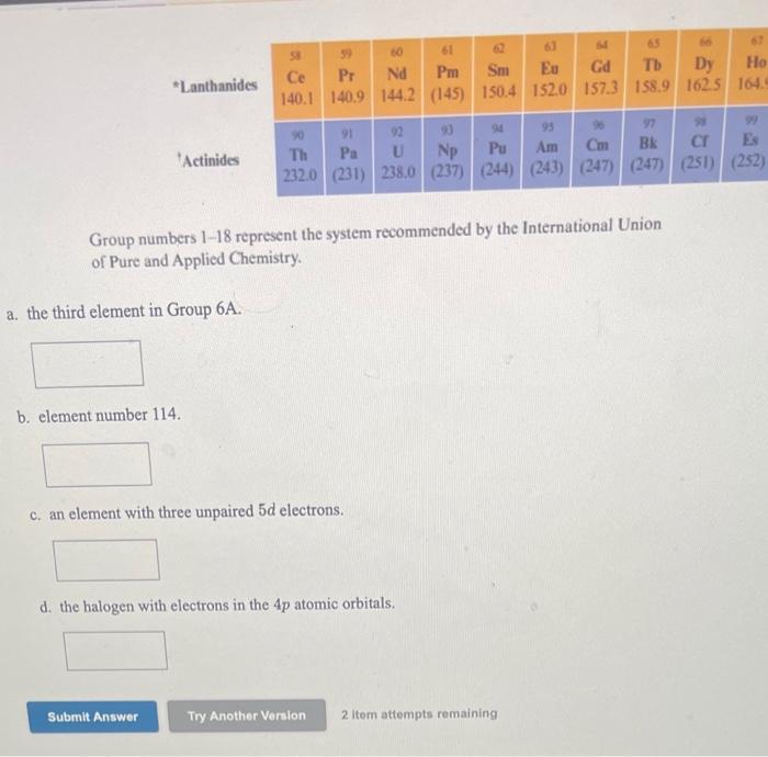 Solved Using only the periodic table below, write the | Chegg.com