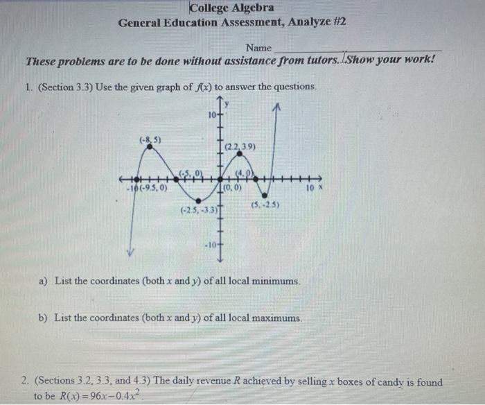 Solved College Algebra General Education Assessment, Analyze | Chegg.com