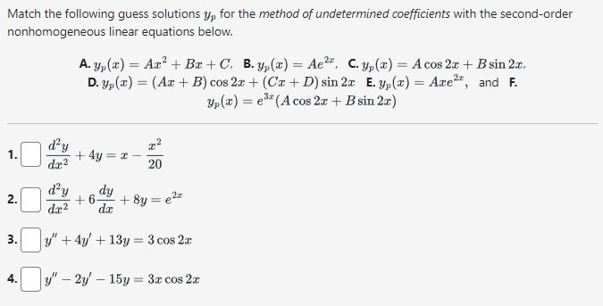 Solved Match the following guess solutions yp ﻿for the | Chegg.com