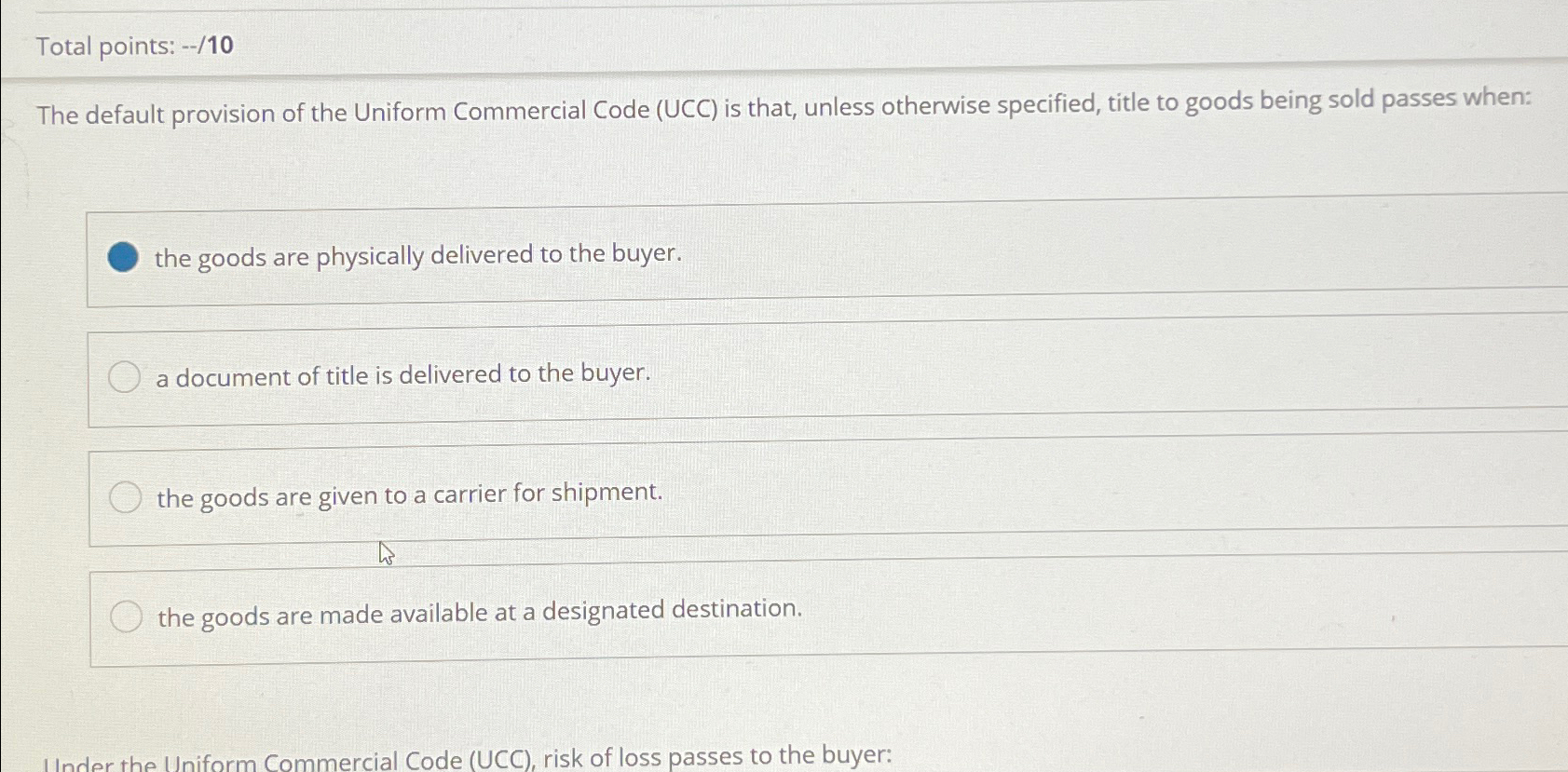 Solved Total points: --/10The default provision of the | Chegg.com