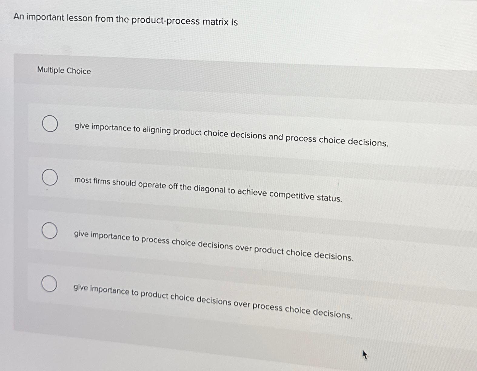 Solved An important lesson from the product-process matrix | Chegg.com