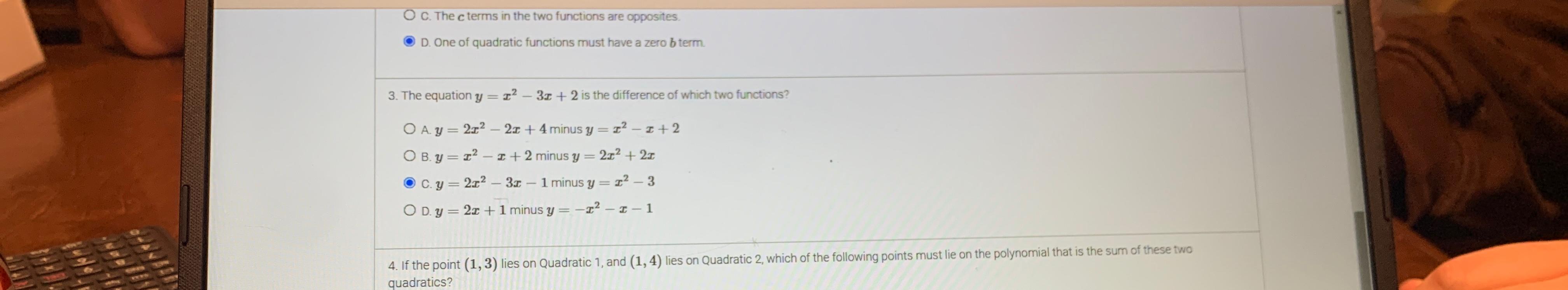 Solved C. ﻿The c ﻿terms in the two functions are | Chegg.com
