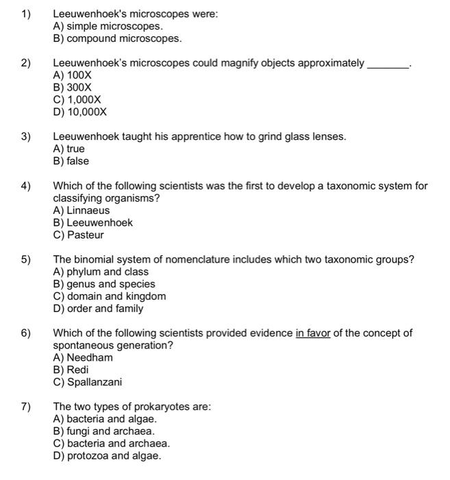 Solved 1) 2) Leeuwenhoek's microscopes could magnify objects | Chegg.com