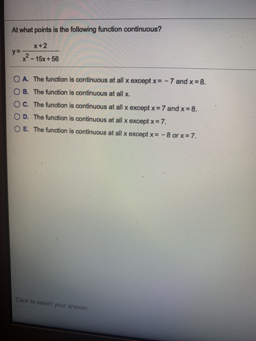 Solved At what points is the following function continuous? | Chegg.com