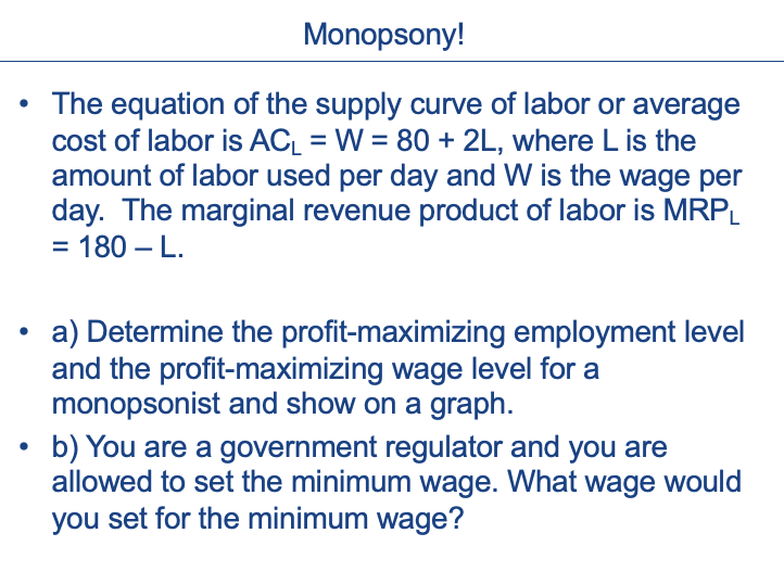Solved Monopsony!The equation of the supply curve of labor | Chegg.com