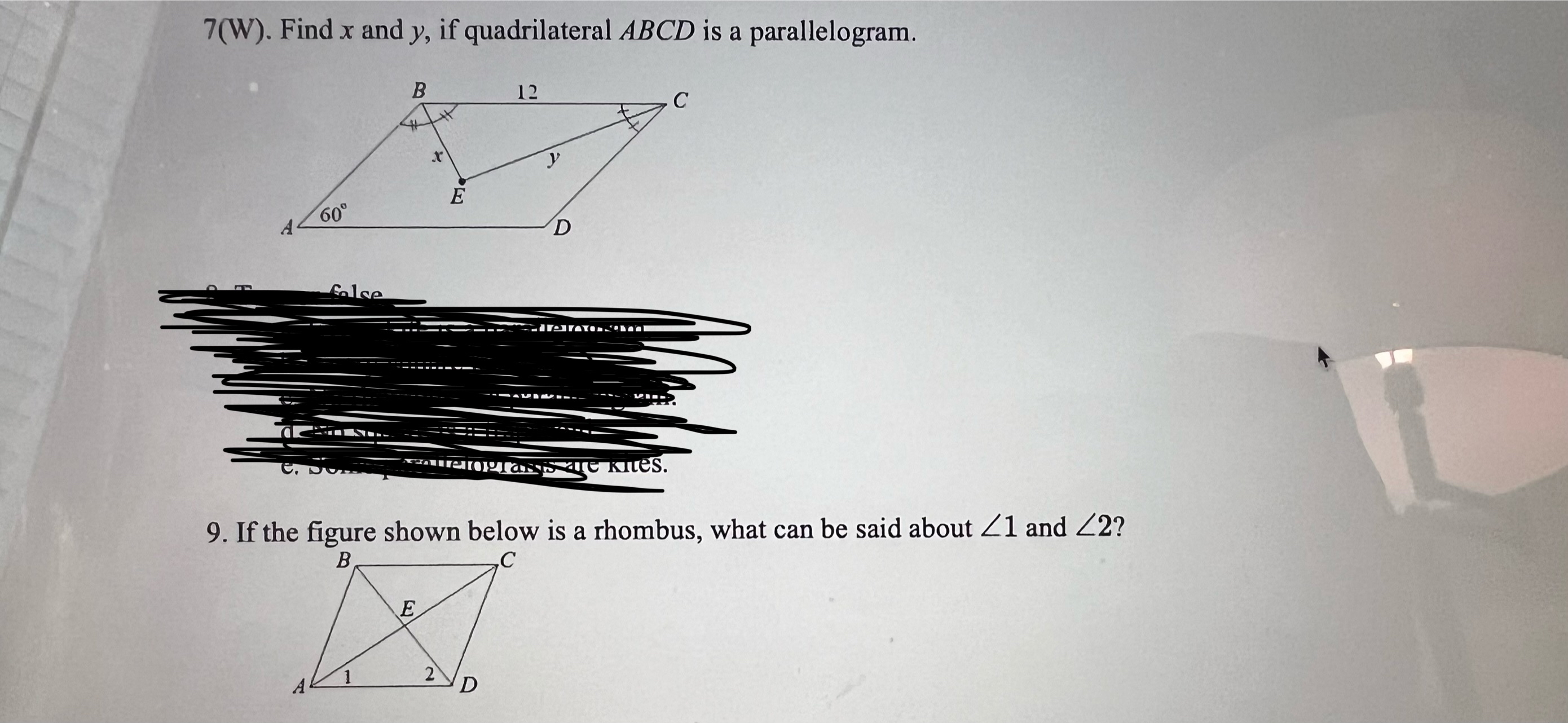 Solved 7(W). ﻿Find x ﻿and y, ﻿if quadrilateral ABCD is a | Chegg.com