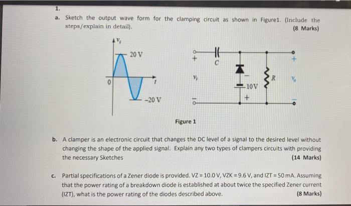Solved 1. a. Sketch the output wave form for the clamping | Chegg.com