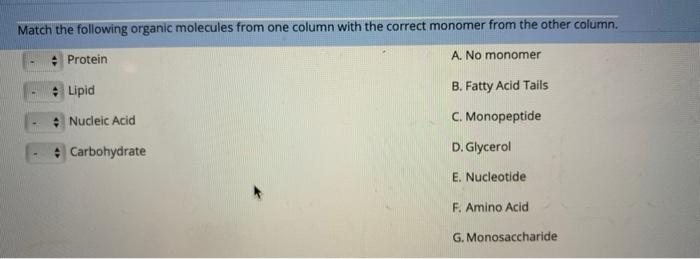 Solved Match the following organic molecules from one column | Chegg.com