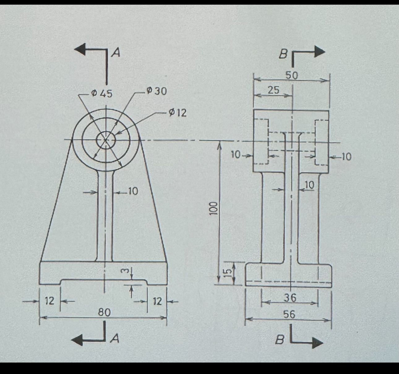 Solved using autocadsketch the sectional front view b-bthe | Chegg.com