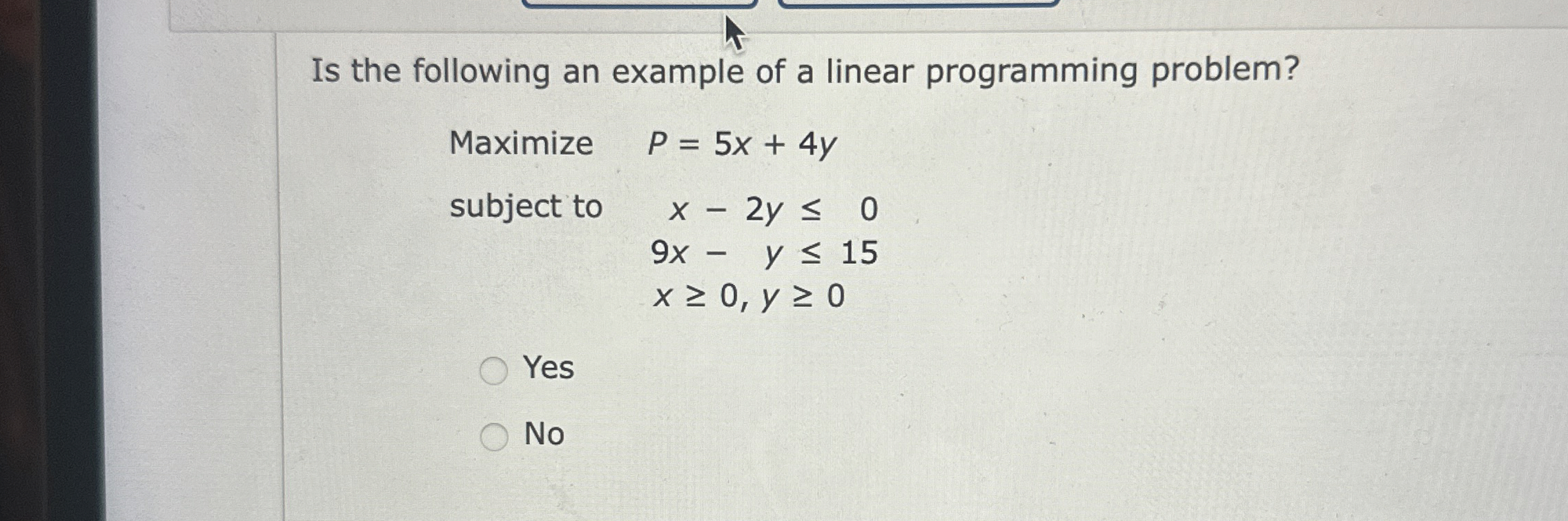 Solved Is the following an example of a linear programming | Chegg.com