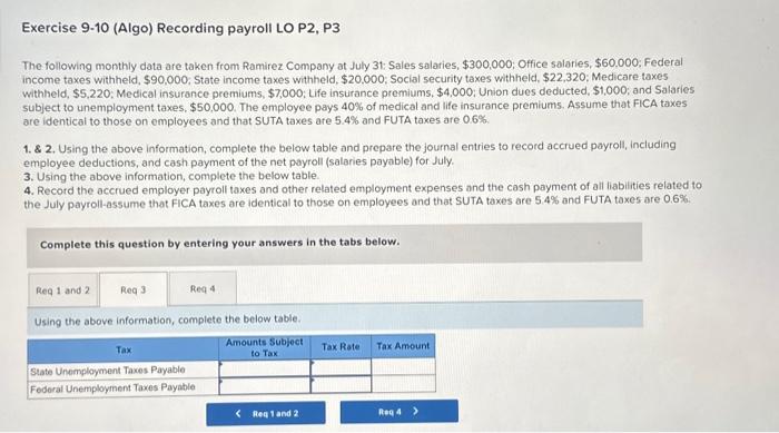Solved Exercise 9-10 (Algo) Recording payroll LO P2, P3 The | Chegg.com