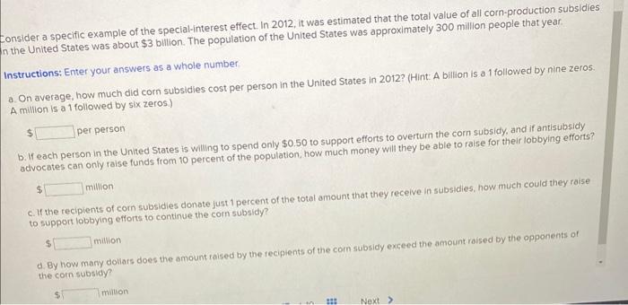 Solved onsider a specific example of the special-interest | Chegg.com