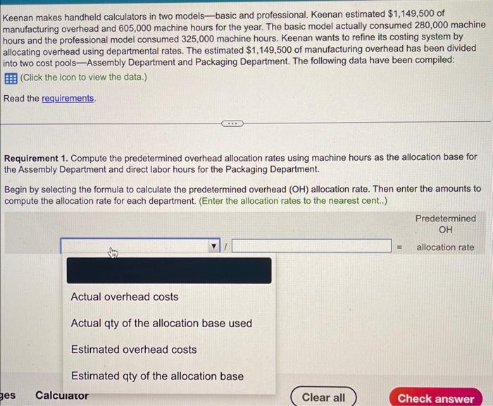 Solved Keenan makes handheld calculators in two models-basic | Chegg.com