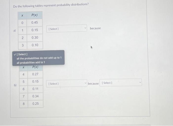 Solved Do the following tables represent probability | Chegg.com