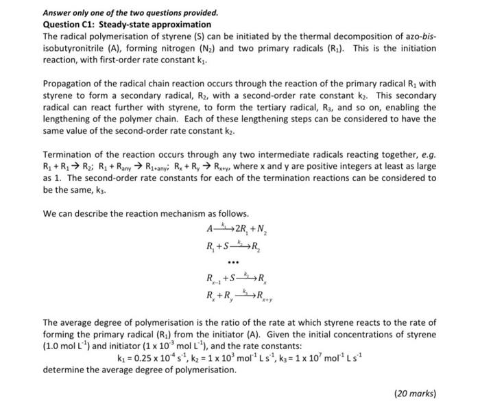 Solved Reaction With First Order Rate Constant K1