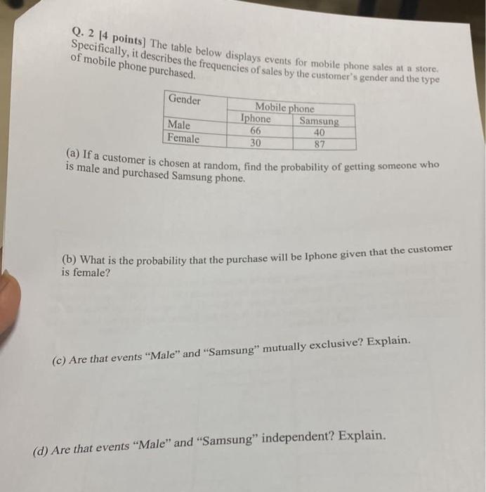 Solved Q. 2 [4 points] The table below displays events for | Chegg.com