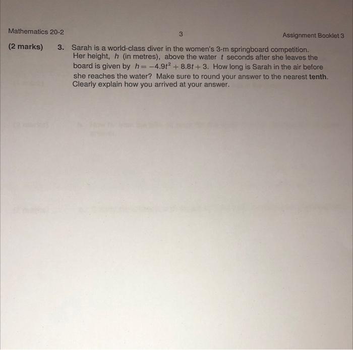 Solved Mathematics 20-2 3 Assignment Booklet 3 (2 marks) 3. | Chegg.com