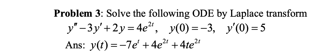 Solved Problem 3: Solve the following ODE by ﻿Laplace | Chegg.com