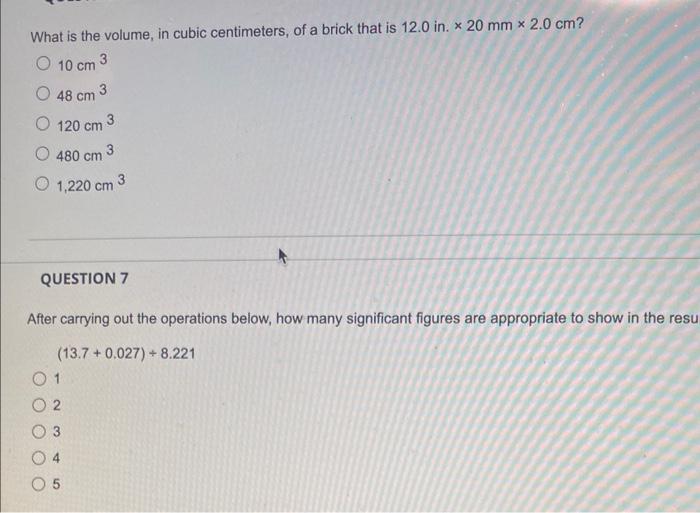 Solved What is the volume, in cubic centimeters, of a brick | Chegg.com