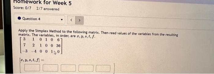 Solved Apply the Simplex Method to the following matrix. | Chegg.com