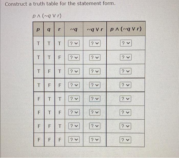Solved Construct a truth table for the statement form. | Chegg.com