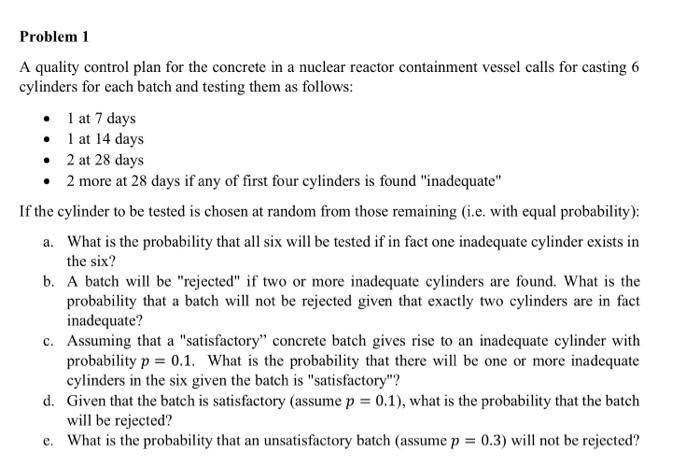 Solved Problem 1 A quality control plan for the concrete in | Chegg.com