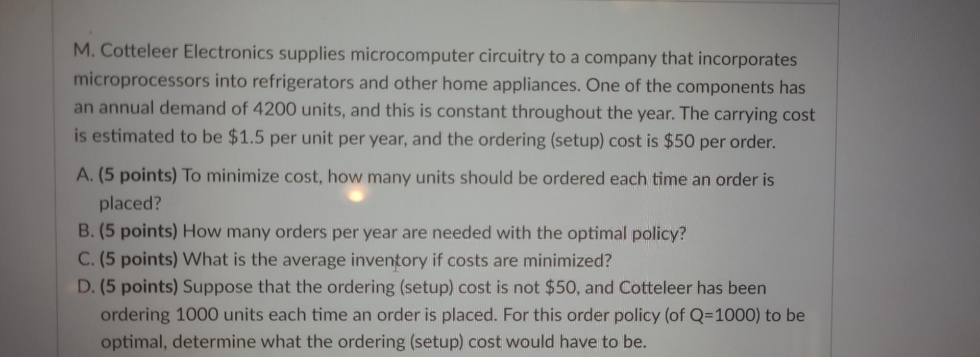 Solved M. Cotteleer Electronics supplies microcomputer | Chegg.com